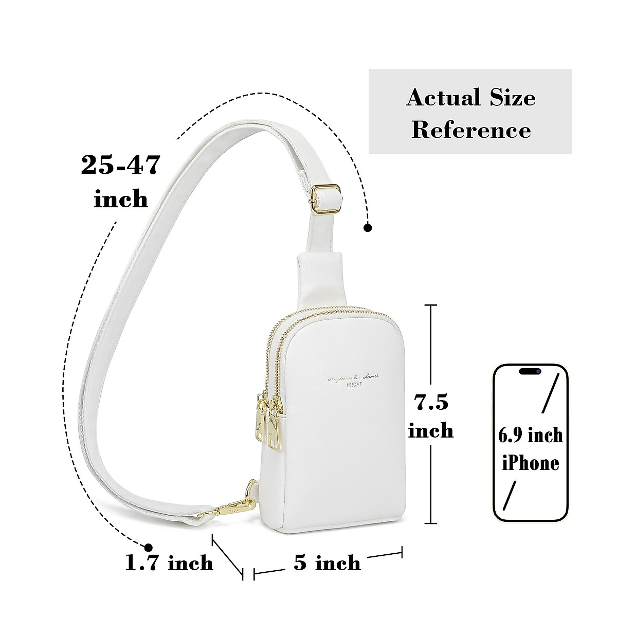 INICAT Travel Small Sling Bag Leather Crossbody Bags for Women Fanny Packs Cross Body Bag for Woman Cross Body Purses(White)