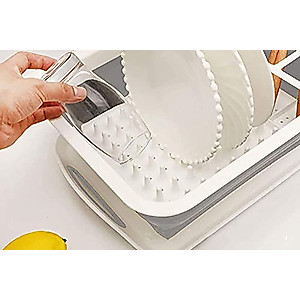 Dish drying rack Collapsible Dish Rack and Drainboard Set Foldable Portable Dish Drainer Dinnerware Organizer Rack Folding Tableware Storage Rack Cutlery Rack for Kitchen Counter RV Camper Accessories