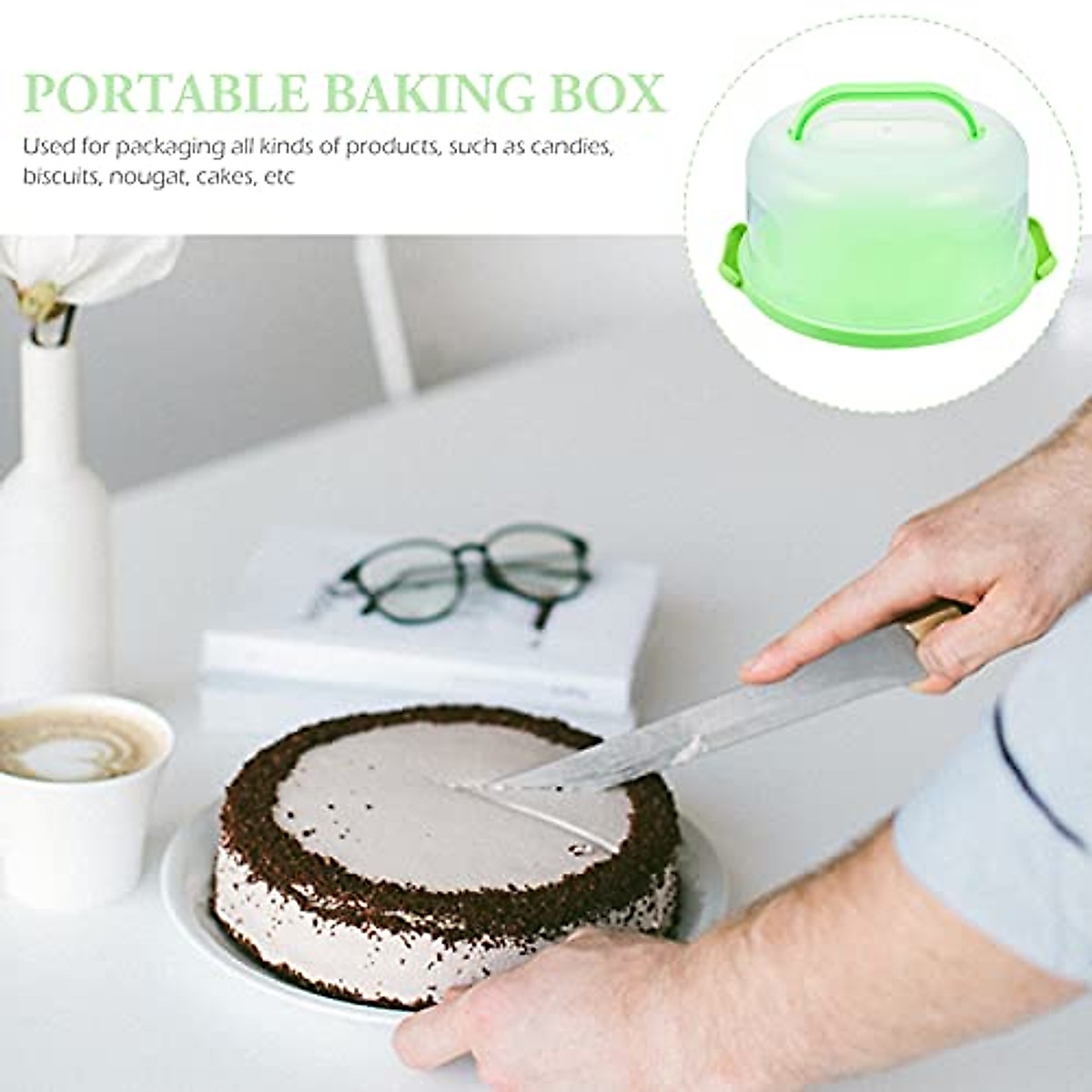 DOITOOL Plastic Moon Cake Boxes Mini Cake Box Round Cake Carrier Holder Cake Dome Box Portable Pie Saver Cupcake Container Cake Transporter for Cake Cupcake Green Cupcake Container Muffin Containers