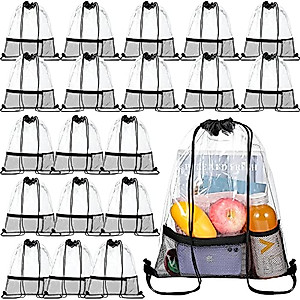 Riakrum 20 Pack Clear Drawstring Bags Bulk, Clear Drawstring Stadium Approved, Waterproof Sling Bag, PVC Plastic String Backpack for Travel, Sporting Events, Concerts, Festival, Beach, Swimming