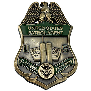 LEO Challenge Coins CL12-07 U.S. Border Patrol CBP BPA Agent September 11th 9/11 Commemorative 20th Anniversary Memorial Shield Honor First, Medium
