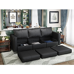 EASE MOOSE Convertible Modular Sofa Sectional Couch with Reversible Chaises,3 Seat Faux Leather Sectional Sofa Couch with Storage for Living Room Home Office