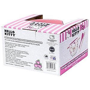 Silver Buffalo Sanrio Hello Kitty Apples and Cinnamon Ceramic Ramen Noodle Rice Bowl with Chopsticks and Spoon, Microwave Safe, 20 Ounces