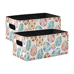 senya Easter Storage Baskets 2 Pack, Easter Eggs Floral Small Foldable Storage Box for Cosmetic Organizing Decorative Baskets for Shelves, Table, Home