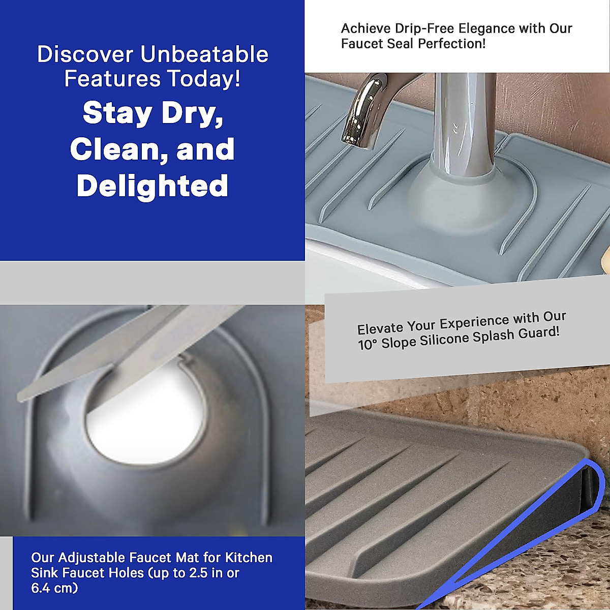 10° Slope Kitchen Sink Splash Guard Behind Faucet | 19.6 in x 5.1 in Slope Sink Faucet Mat Splash Guard | Flexible Kitchen Faucet Splash Guard Accessory | Adaptable Kitchen Splash Guard For Sink