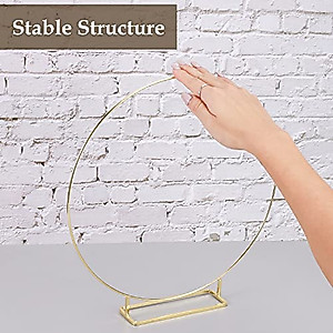 Sntieecr 5 PCS 12 Inch Metal Floral Hoop Centerpiece for Table, Gold Metal Wreath Rings with Stand Gold Wreath Hoop Macrame for DIY Christmas Decorations and Wedding Table Decor