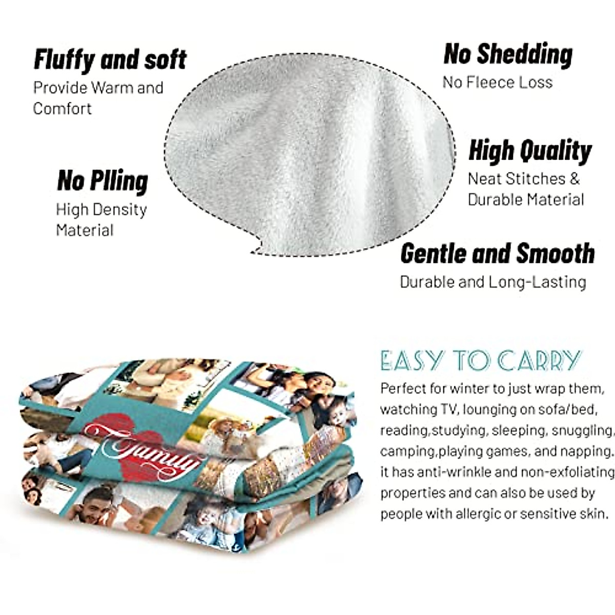 Custom Blanket with Photo Text, Personalized Flannel Picture Blanket for Adult Kid, Customized Collage Blankets with Photos, Mothers Day Birthday Gift for Mom from Daughter or Son(8 Photo W/Text)