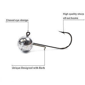 Lead Round Jig Head Soft Lure Fishing Bait Hook for Saltwater Freshwater - 2/25oz