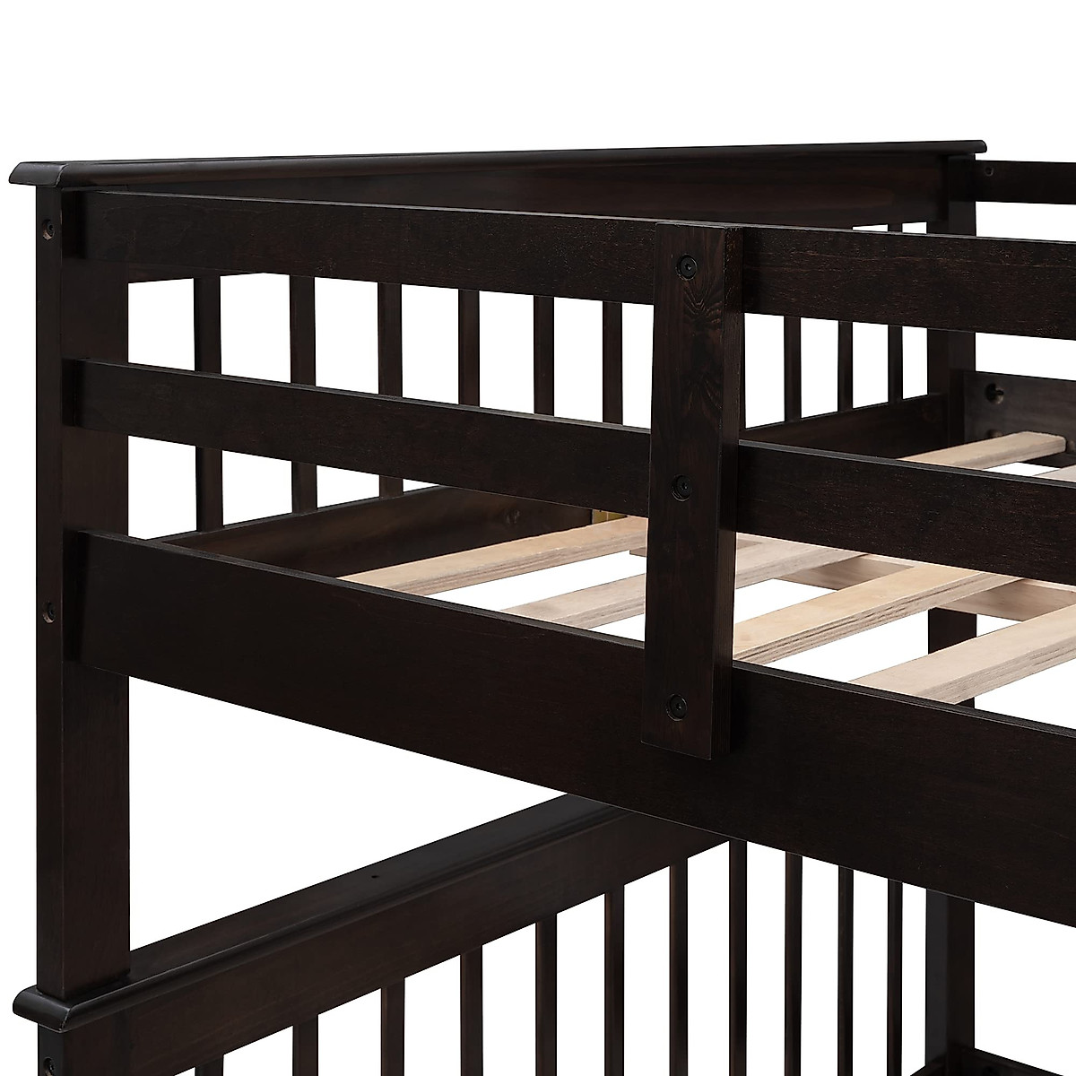 Harper & Bright Designs Full Over Full Bunk Bed with Stairs, Solid Wood Bunk Bed with Storage and Guardrail for Kids Teens Adults (Espresso)