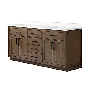 OVE Decors Maya Plus 72 in. Double Sink Bathroom Vanity in Almond Latte Finish, Black Hardware and Included Power Bar