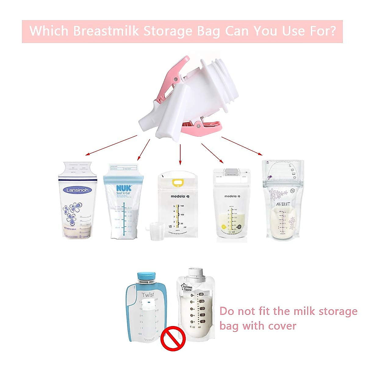 Breastmilk Storage Bag Adapters for Medela Harmony Pump, with Universal Extended Tube to Pump into All Breastmilk Storage Bags, BPA Free Material, 2 Pack