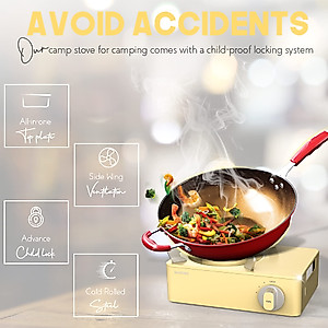 Dr.HOWS Twinkle Mini Camping Stove Burner - Portable Butane Stove for Camping, Picnic, Outdoor - Single Burner Camp Stove with Carrying Case - Lemon