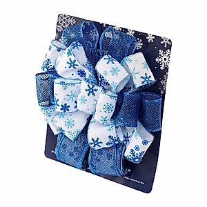 Christmas Tree Topper Bow, 44X12 Inch Artificial Xmas Tree Flower Topper Decor, for Family, Wedding, Birthday Party, Indoor Outdoor Thanksgiving Christmas Decoration - Blue/White/Snowflake.