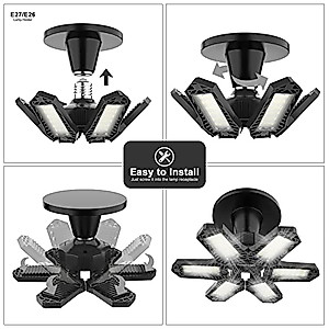 DAJOUJS 8 Pack LED Garage Lights 120W LED Shop Light with 6 Ultra Bright Adjustable Panels Led Lights for Garage Light Deformable Ceiling Lights for Garage Attic Basement E26 E27 Base