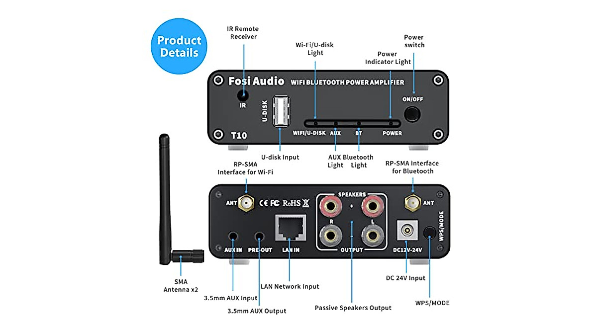 Fosi Audio T10 WiFi 2.1 Channel Multiroom Amplifier