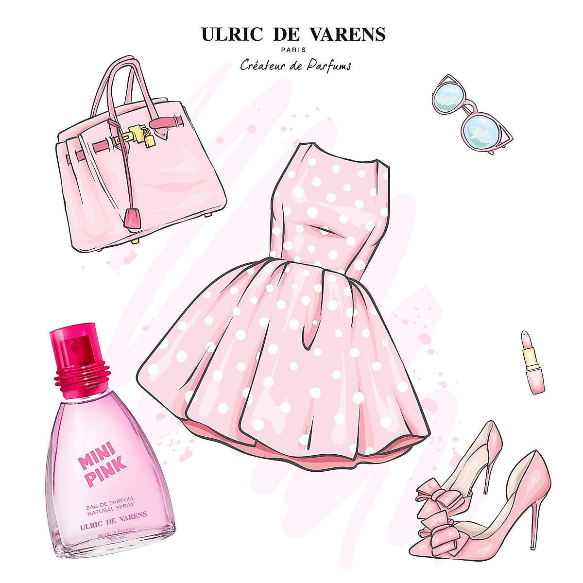 Ulric De Varens Mini Pink Eau de Parfum 25 ml- Youthful, Enchanting, and Fresh - Notes of Caramel, Bergamot, & Vanilla - Travel Size - .9 Fl Oz
