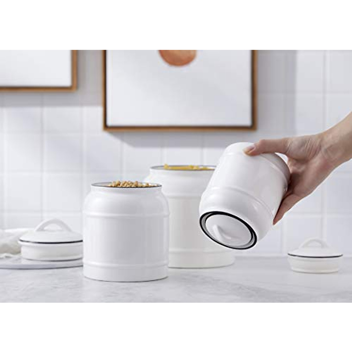 Toichi ceramic canisters | 51 FL.OZ Ceramic Food Storage Jar|White cookie jar|Ceramic canisters with lids|Coffee Canister|Ceramic jar with lid