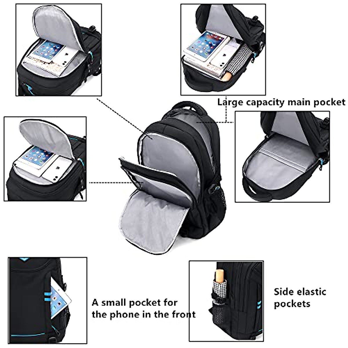 Yookeyo Rolling Backpack for Boys Elementary School Bag with Wheels Travel Trolley Bag 2 wheels & 6 wheels, Black