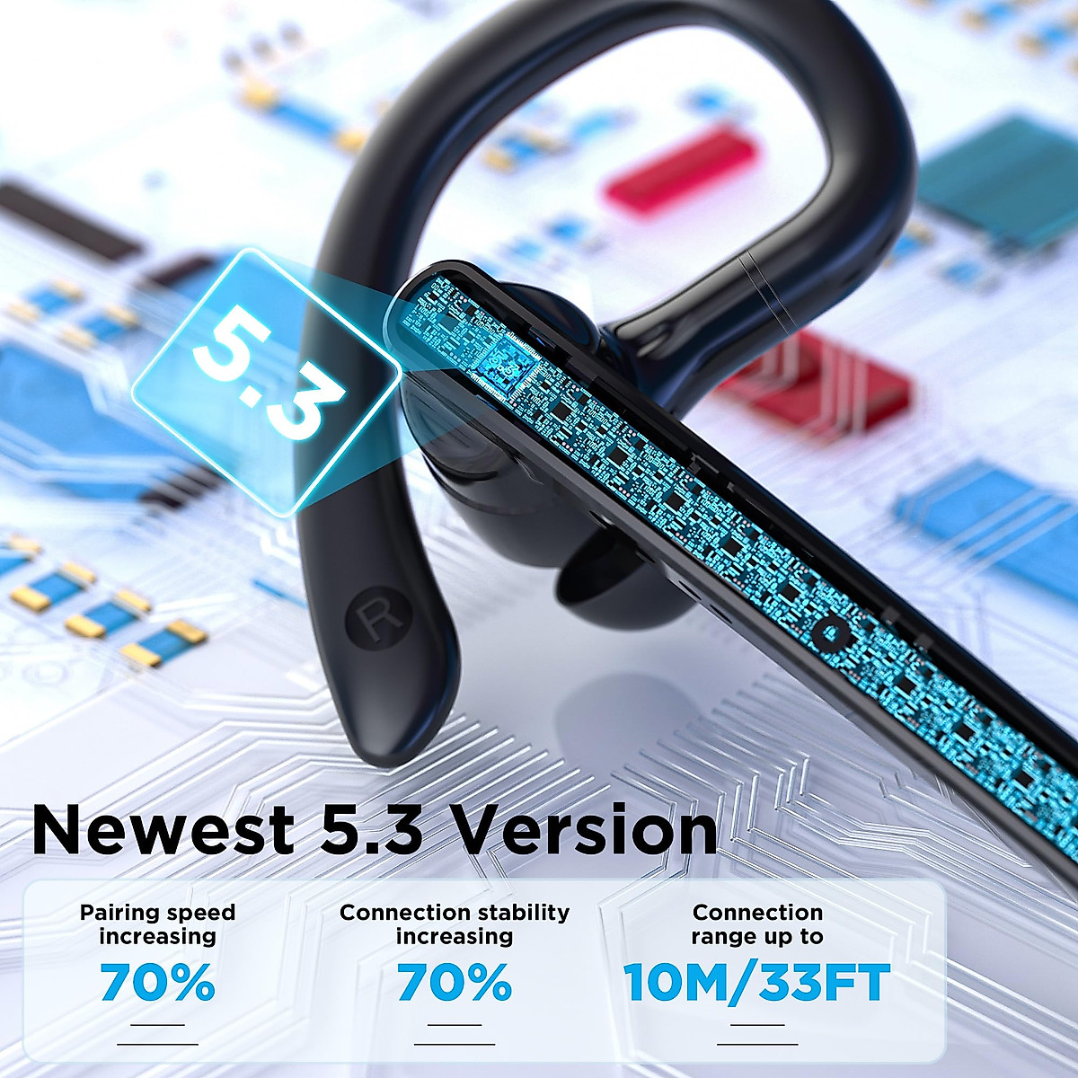 TERUNSOUl Bluetooth Headset V5.3, Wireless Bluetooth Earpiece with 600mAh Charging Case, 110H Playtime, Hands Free Headset for Cell Phone and Computer with Built-in Microphone for Work Trucker Office