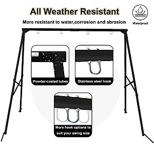 Swing Stand A Frame for 2 Swings,550lbs Metal Saucer Tree Swing Frame Heavy Duty,70” High and 97” Wide,All Weather Resistant Anti-Rust,for Kids Adult Outdoor Backyard(Without Swing) (Black)