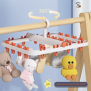 OEACC Foldable Clothes Drying Rack with 360° Rotatable Hook and 24 Sturdy Clips,Plastic Laundry Drying Rack,Underwear Hanger for Drying Bras,Towels,Socks,Hats,Baby Clothes
