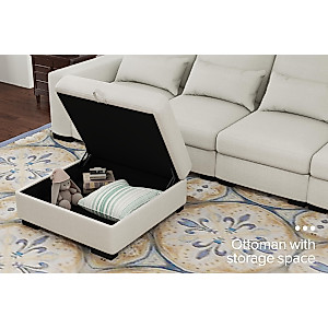 Youmumeub Oversized Modular Sectional Couch with 4 Lumbar Pillows, L Shaped Couches for Living Room, 130" 4 Seater Sofas with Storage Ottoman U Shaped Sofa, Beige