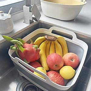 Detsuk Collapsible Basin Bucket (9L+5L)-Collapsible Dish Tub Portable Sink-Foldable Sink Tub for Cleaning Foldable Portable Plastic (9l Dishpan Grey + 5l Bucket Grey)