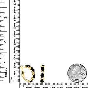 Gem Stone King 18K Yellow Gold Plated Silver Black Onyx and White Lab Grown Diamond Hoop Earrings For Women (3.43 Cttw Gemstone Birthstone, Oval 6X4MM and Round 2MM)