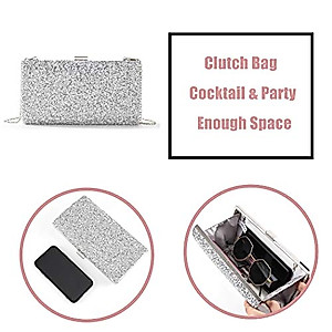 ELABEST Glitter Evening Clutch Bag Rhinestone Handbag Crossbody Purse Wedding Party Bag for Women and Girls (Single-sided silver crystal)
