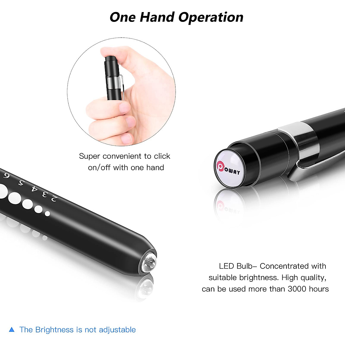 Opoway Nurse Penlight with Pupil Gauge Medical Pen Light for Nurses Doctors with Batteries Included 2ct. White and Black