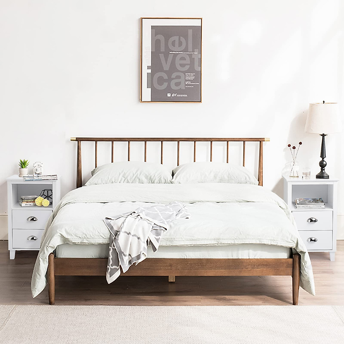 Nightstand with 2 Drawers, Side Table with Storage, End Table for Living Room, Bedroom, Sofa Side Table with Open Storage Space Wood Nightstand Design, Side Table 40x30x63CM