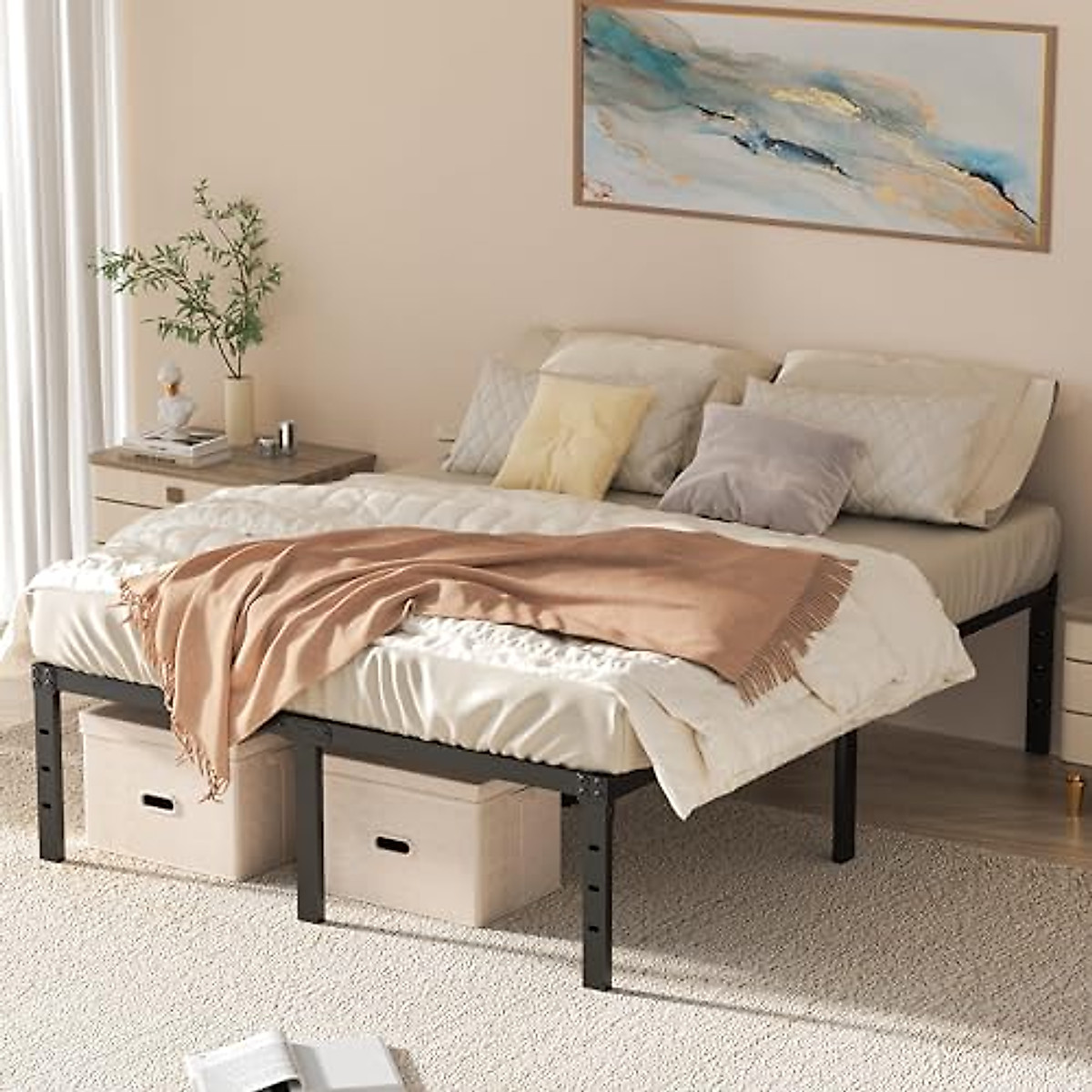 QKOKSY 18 Inch King Size Bed Frame Metal Platform Heavy Duty Black King Bed Frame, No Box Spring Needed, Easy Assembly and Noise Free, Under Bed Storage