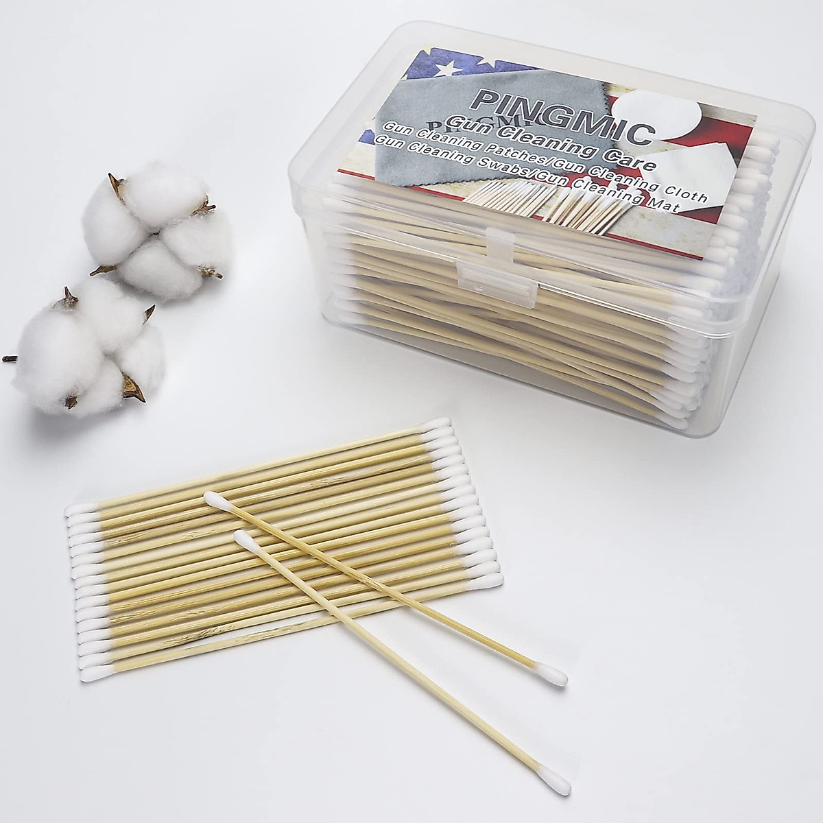 PINGMIC 400PC (800 Tips) Long Cotton Swab, 6 Inch Cotton Swab Without Barbs - Cotton Swabs with Wooden Sticks, Long Cotton Swabs for Gun Cleaning Machinery Pets Makeup. Bamboo Stick with Storage Box
