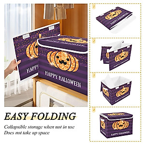 Krafig Halloween Pumpkin Decorative Storage Box with Lid Large Bins Baskets Foldable Cube Organizer Collapsible Containers for Organizing, Toy, Home, Shelf, Closet