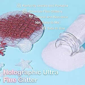 HTVRONT Holographic Fine White Glitter - 50 g/1.76 oz Glitter for Resin, Non-Toxic Fine Glitter for Nails, Resin, Candle Making, Crafts