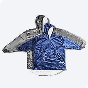 Bare Home Sherpa Fleece Wearable Blanket - Oversized Wearable Blanket Hoodie - Adult Size - Warm & Cozy - Soft Plush Blanket - Comfortable Blanket Sweatshirt with Dual-Sided Pocket (Adult, Grey)