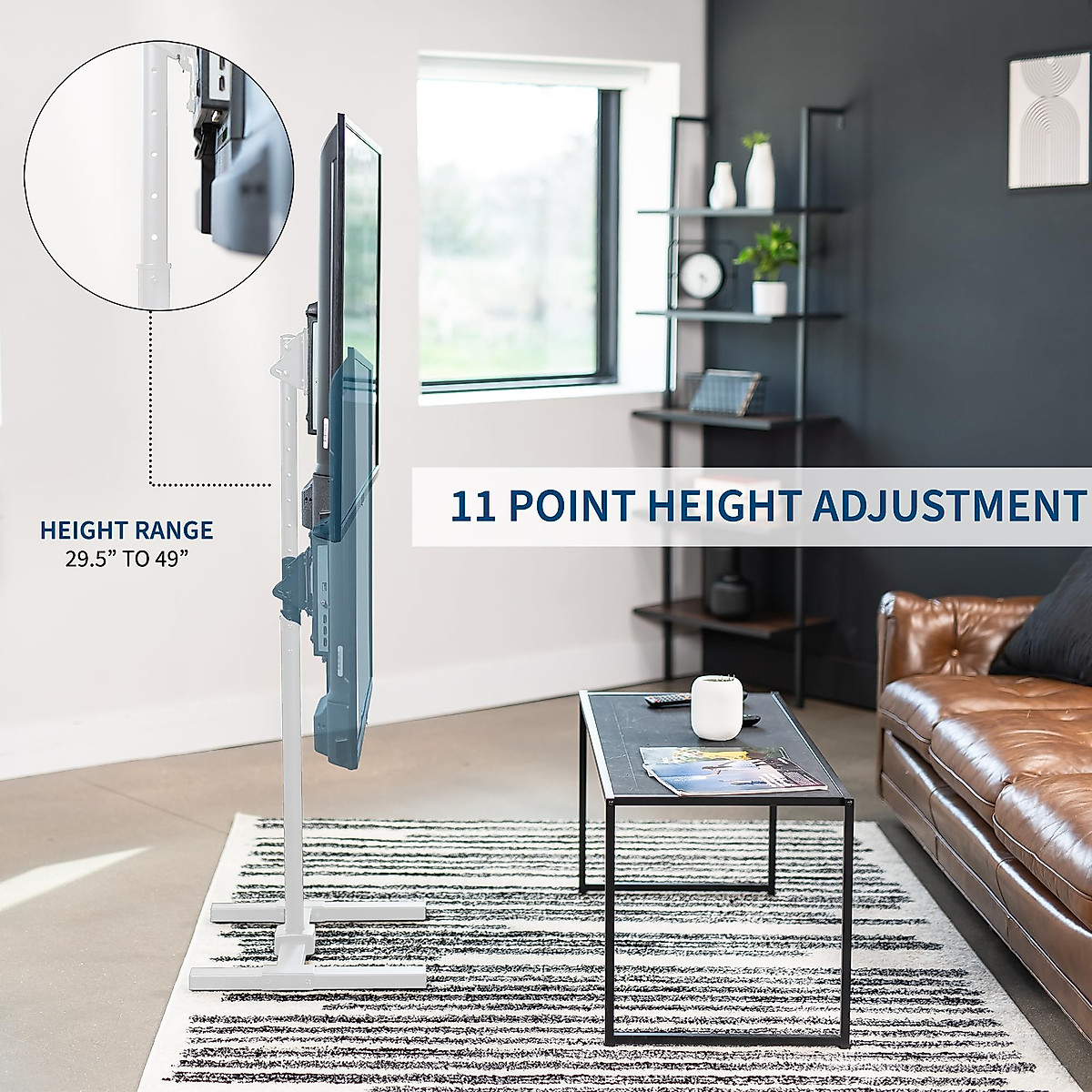 VIVO Height Adjustable TV Floor Stand for 13 to 50 inch Screens up to 44 lbs, LCD LED OLED 4K Smart Flat and Curved Monitor Panels, Max VESA 200x200, White, STAND-TV07-W