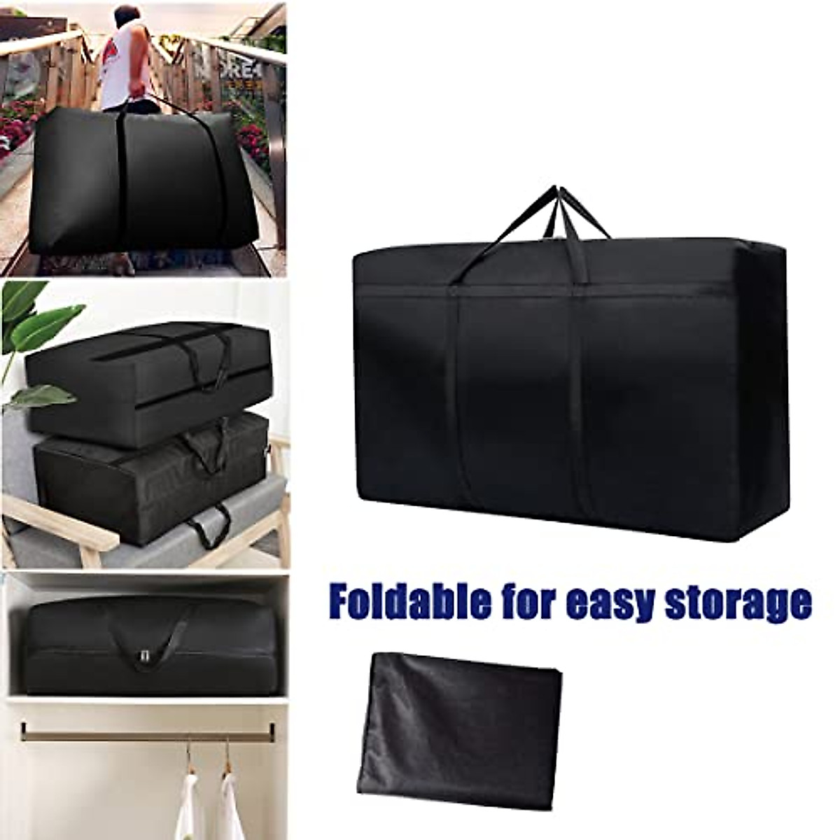 Evealyn Moving Bags Heavy Duty Extra Large 120L, Waterproof Luggage Storage Bags with Totes ,College Storage Bags Packing bags for Moving with Zippers for Clothes,Space Saving College Carrying Bag 2 Pack (Black)