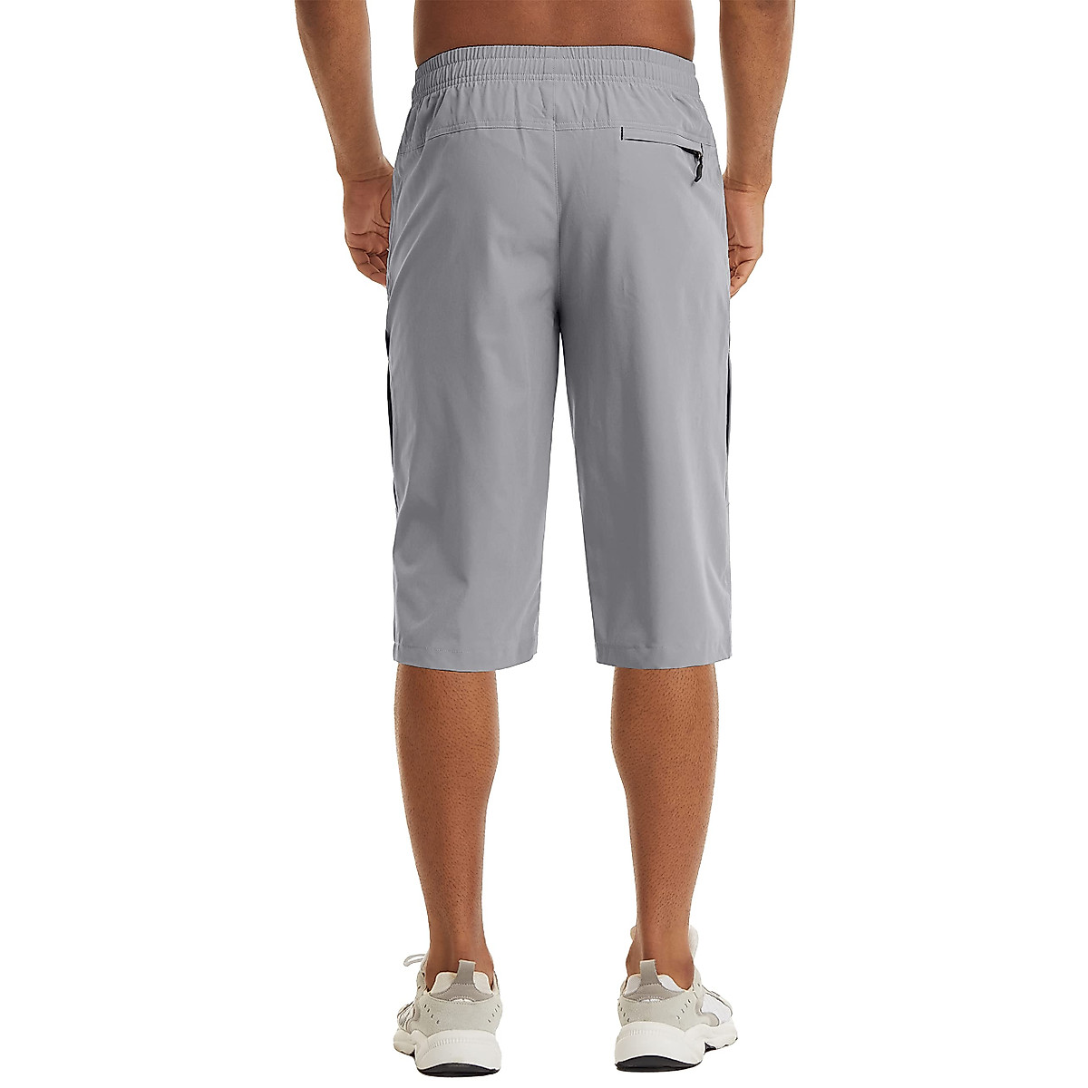 MAGCOMSEN Men's 3/4 Capri Workout Shorts Outdoor Quick Dry Knee Length Gym Drawstring Training Workout Beach Shorts Light Grey, 38