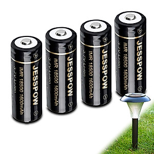 JESSPOW 18500 Rechargeable Batteries, IMR 18500 Rechargeable Li-ion Battery 1600mAh 3.7V [ for Flashlight, Solar Garden Light ] with Button Top (4Pack)
