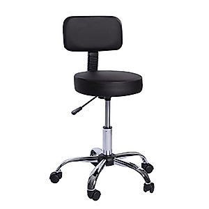 Naomi Home Adjustable Rolling Stool with Wheels Professional Office Stool Height Adjustable with Ergonomic Tilting Backrest for Computer, Studio, Workshop, Office, Home Office Black