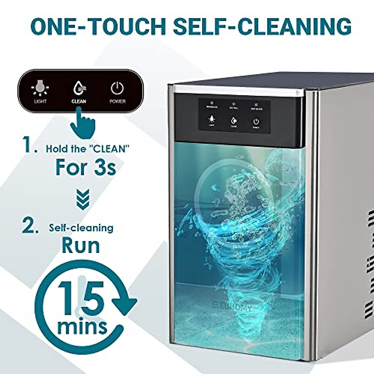 EUHOMY Nugget Ice Makers Countertop, Max 33lbs/24H, 2 Ways Water Refill, LED Light, Self-Cleaning Pebble Ice Maker with Basket and Scoop, for Home/Kitchen/Camping/RV. (Black Silver)