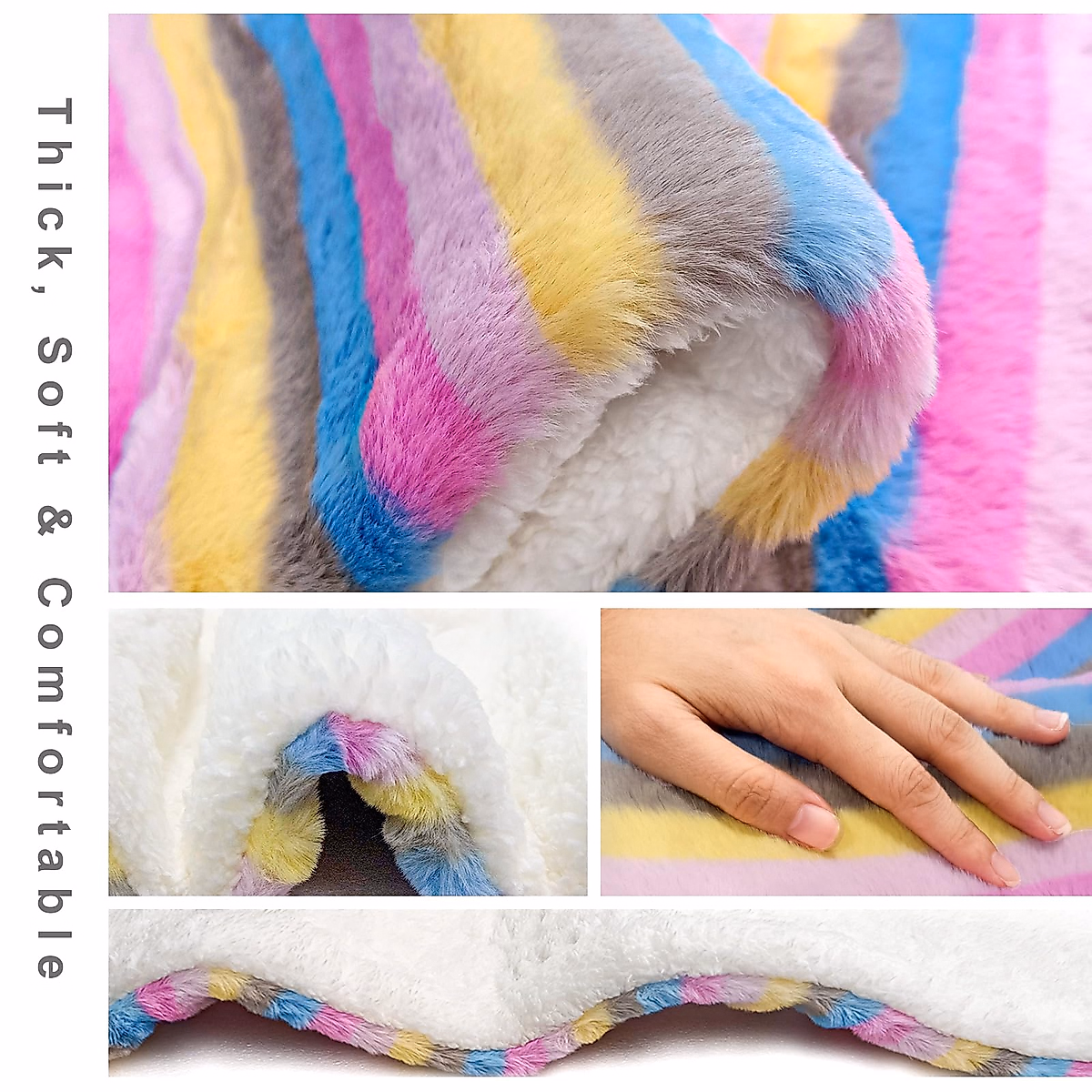 UNOWIX Electric Heating Pad for Back/Waist/Abdomen/Shoulder/Neck Pain and Cramps Relief - 12 Heat Levels, 8 Timers,Cute Plush Heat Pad, Holiday Gifts for Girls, Machine Washable-Rainbow-F(12" x 24")