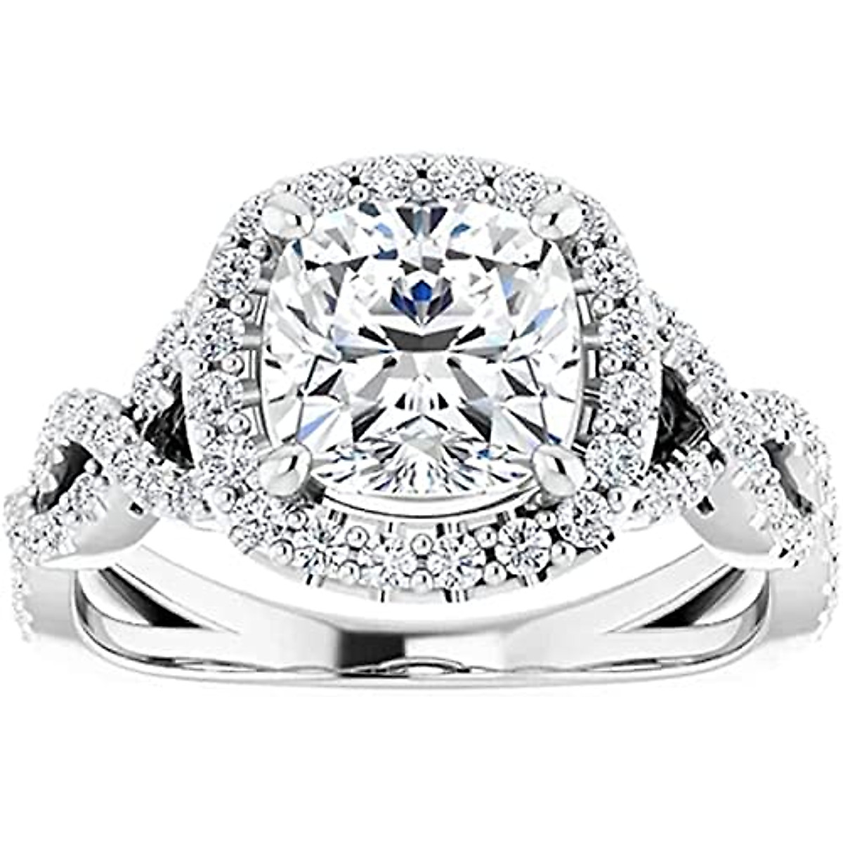 Moissanite World Twisted Infinity Moissanite Ring, Cushion 2.0CT, Moissanite Engagement Ring/Moissanite Wedding Ring/Moissanite Bridal Ring Set, 925 Sterling Silver (7)