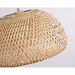 Hchunqjor Bamboo Large Pendant Light Fixture 17.8 inch One-Light Adjustable Rustic Basket Handmade Woven Pendant Lighting for Kitchen Island Farmhouse Dining Room Living Room