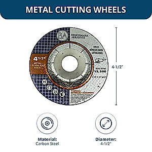 Benchmark Abrasives 4-1/2" T27 Pipeline Cutting & Light Grinding Wheel 1/8" Thick 7/8"Arbor, Metal Cutting Grinding Wheel, Angle Grinding Cutting Wheel Max. RPM 13,300-25 Pack