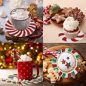 8 Pieces Christmas Candy Diamond Coasters with Holder 5D DIY Christmas Candy Diamond Art Coasters for Drinks Diamond Arts Kits for Christmas Holiday Gift