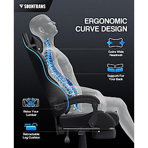 Soontrans Black Gaming Chairs with Footrest, Ergonomic Gamer Chair, Home Office Chair,PC Computer Chair with Headrest and Lumbar Support(Dark Black)