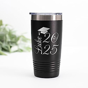 ​Personalized Graduation Tumbler 20 oz, Class of 2025 Senior Gift, Custom Senior Tumbler for Him or Her (Black W/O Rim)
