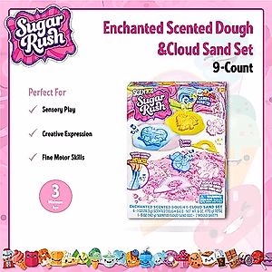 Enchanted Scented Dough & Cloud Sand Set, 2 Mold Sheet 6 Play Dough 1 Cloud Sand, Sensory Toy for Playdates and Great Gift Idea